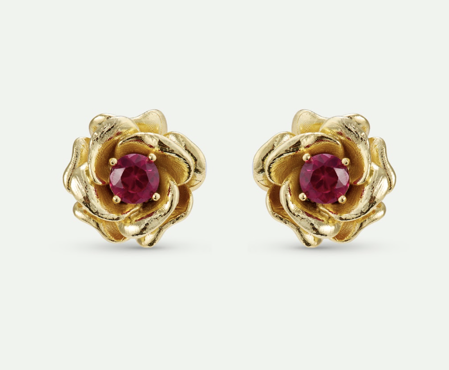 Gold Mona Lisa Roses And Pink Stone Earrings | AXRF1011 – Les Nereides