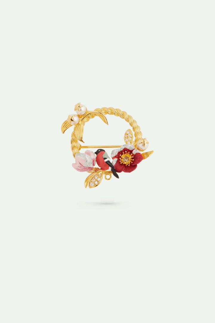 Hellebore Flower & Bullfinch Brooch | Les Nereides