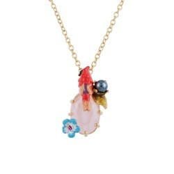 Eclatante Discrétion Cardinal Bird W/Pink Stone Necklace | A – Les Nereides