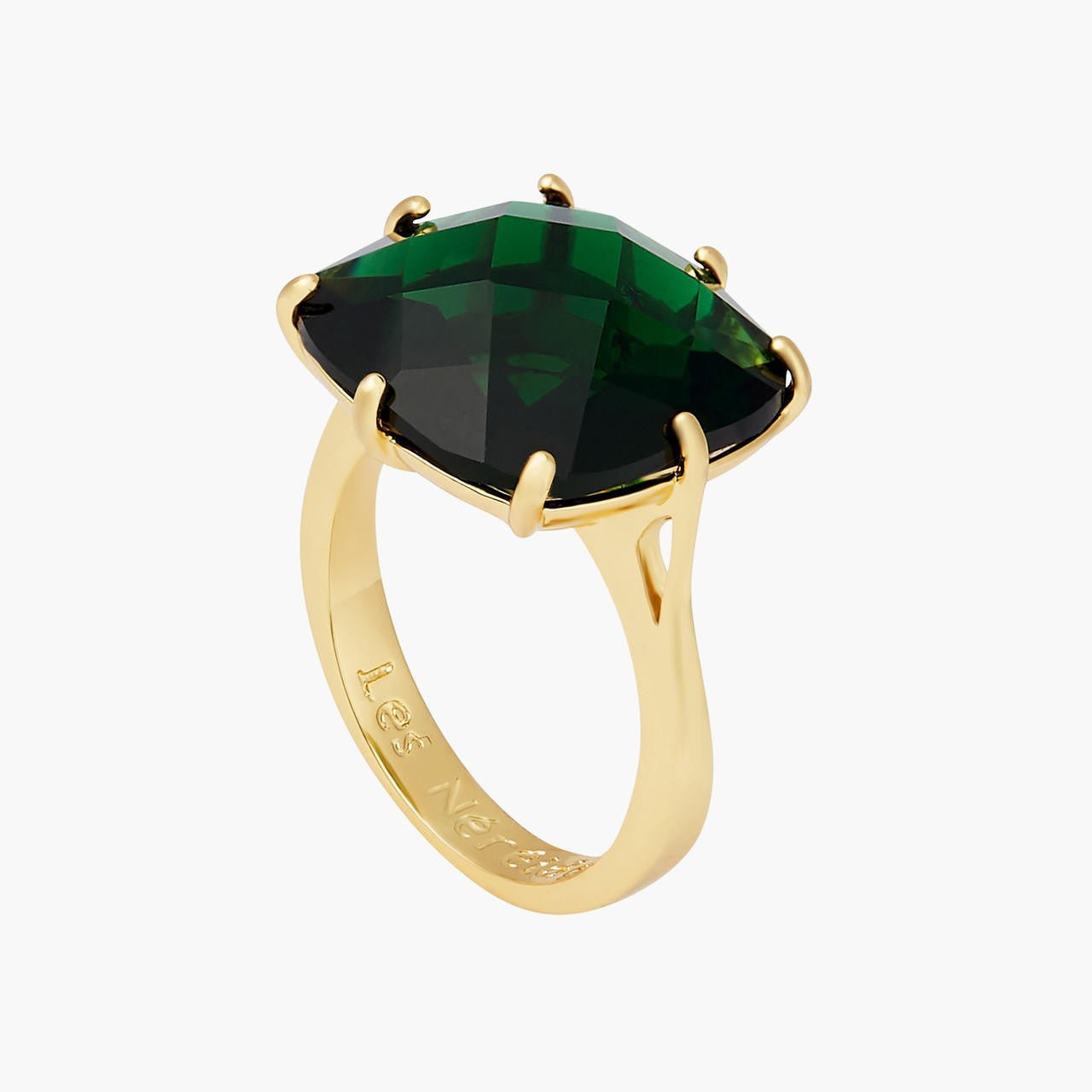 Emerald Green Square Stone Diamantine Solitaire Ring | Les N – Les Nereides